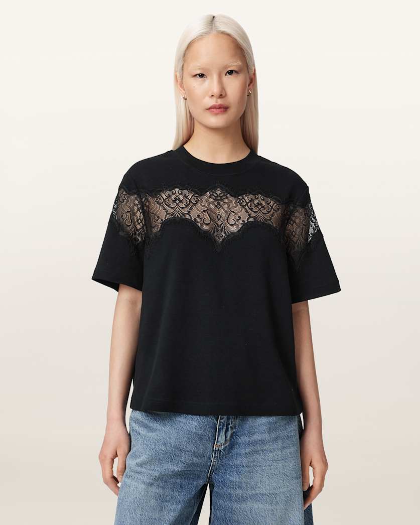 Lisa Lace Amelie T-Shirt Black | ALLSAINTS